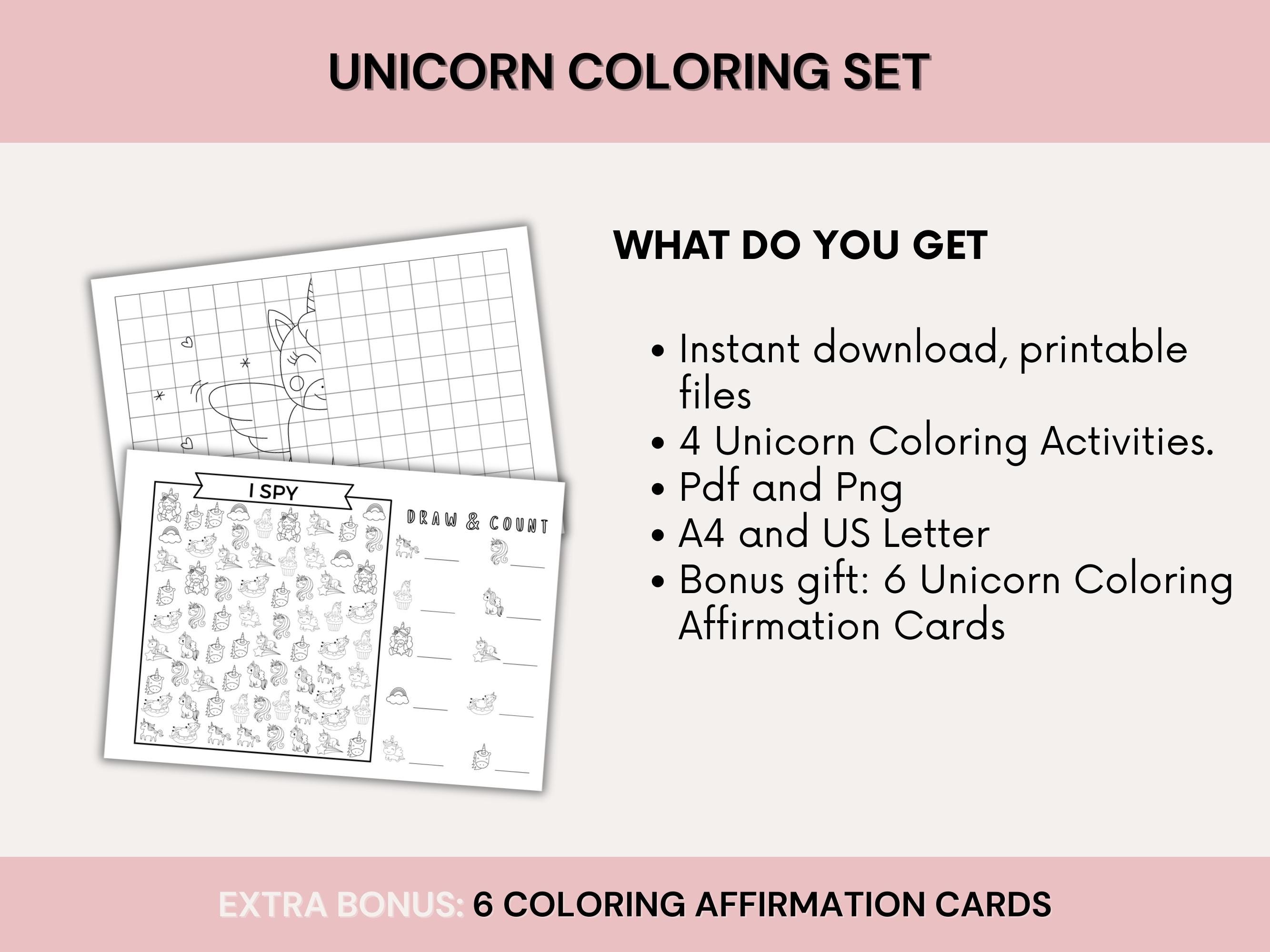 Cute Magical Unicorn Coloring Set With Bonus Positive Self-esteem ...
