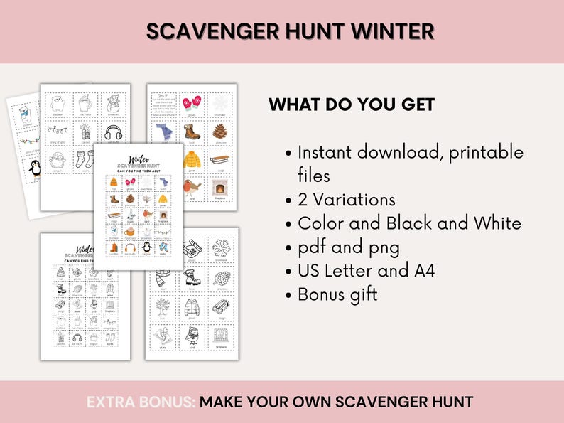 Winter Scavenger Hunt, Printable Outdoor and Indoor Treasure Hunt for ...