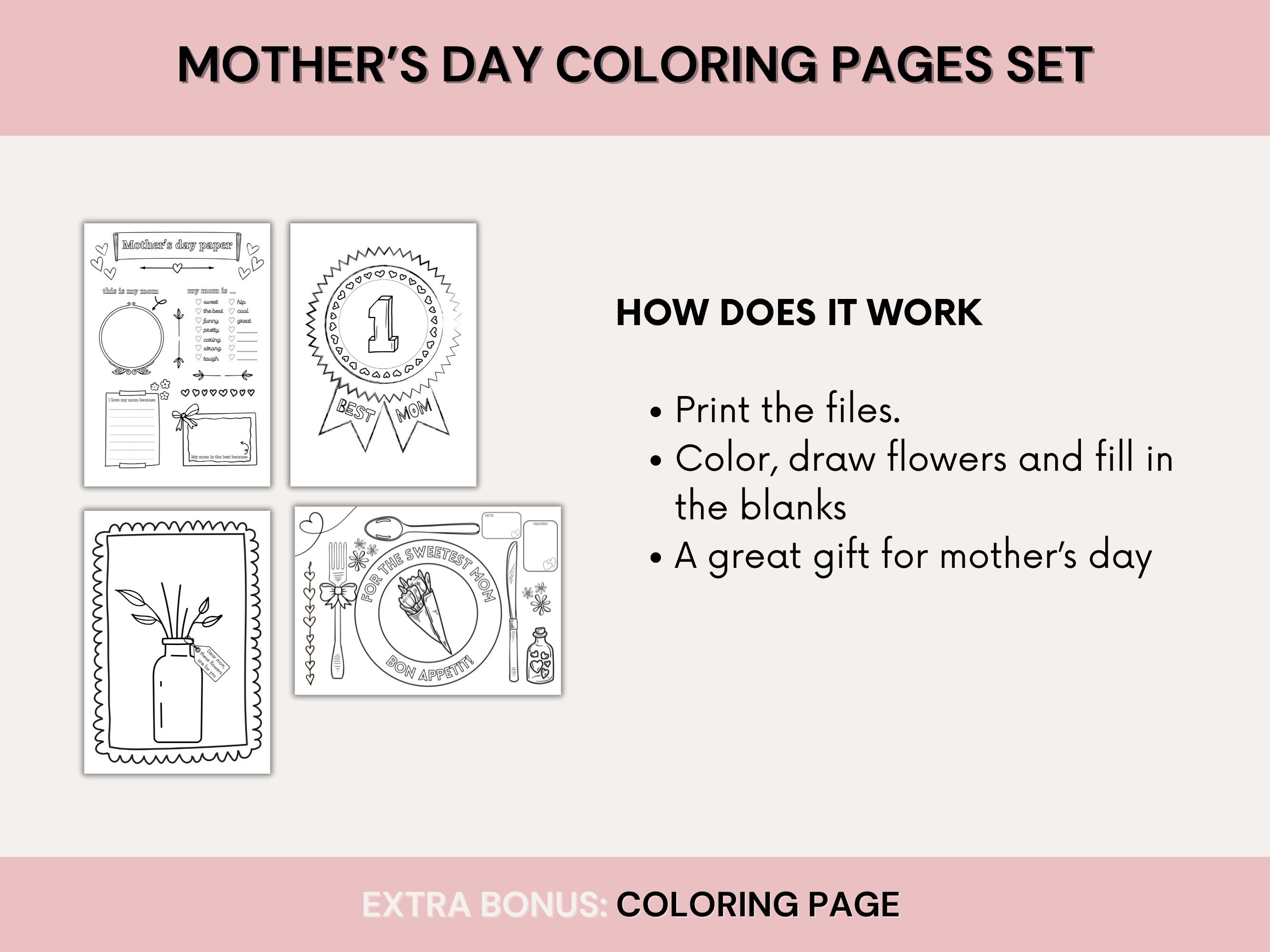 Mother's Day Printable Set, Coloring Pages, News Page, Placemat for Mom ...
