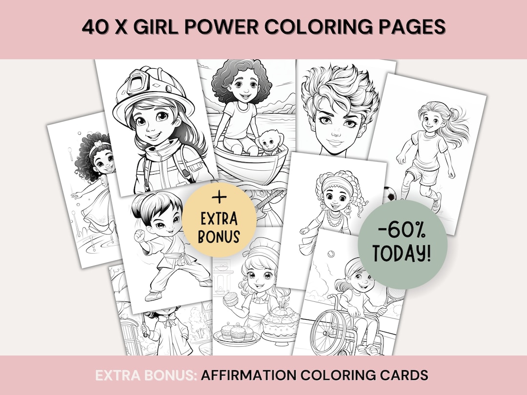 Printable Girl Power Coloring Pages Set, 40 Designs, Empowering Girls ...
