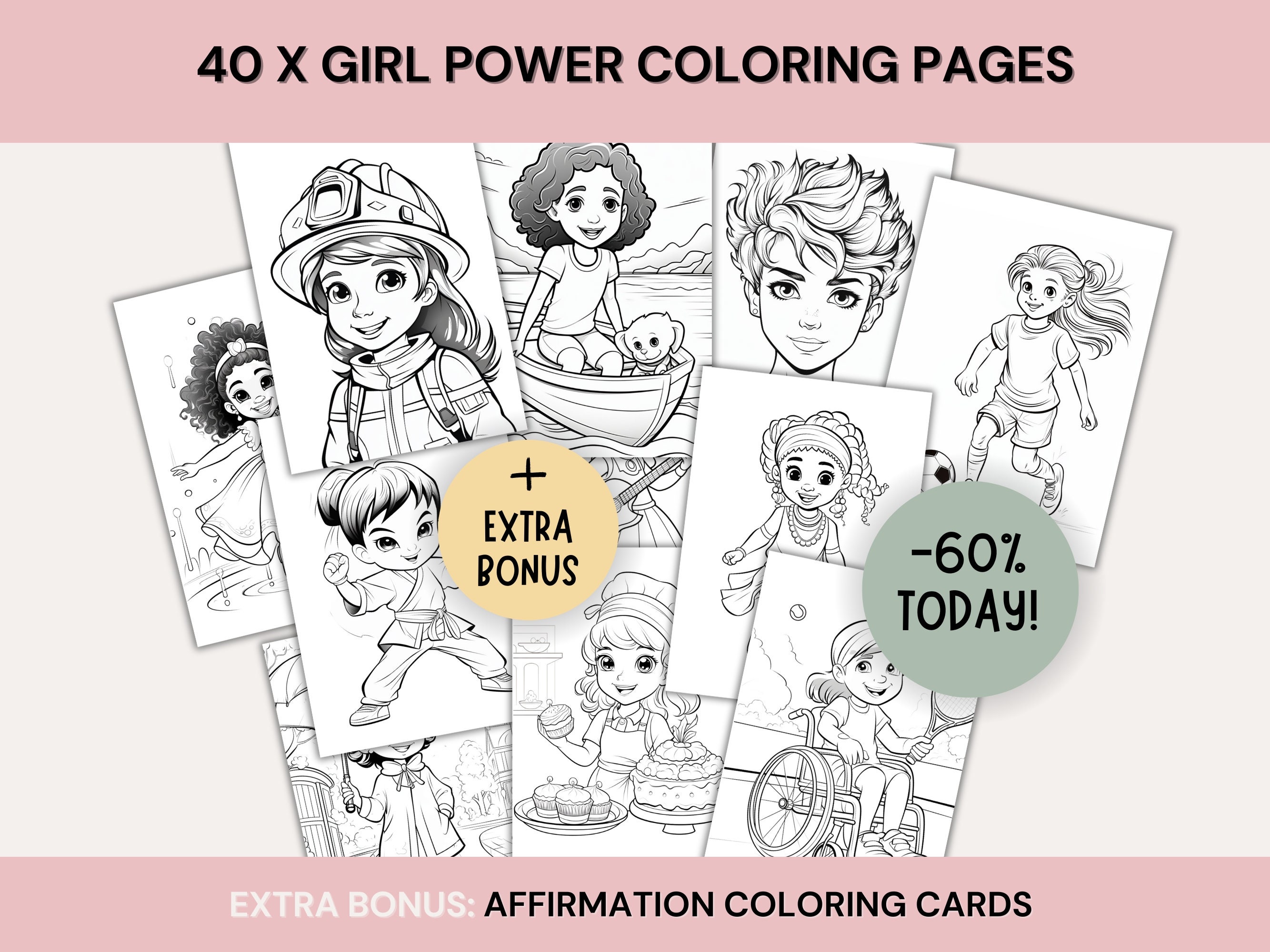 Printable Girl Power Coloring Pages Set, 40 Designs, Empowering Girls ...