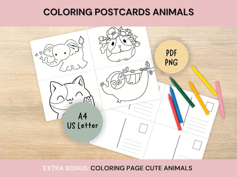 Coloring Animals Printable Coloring Postcard Set of 4, Printable Kids ...