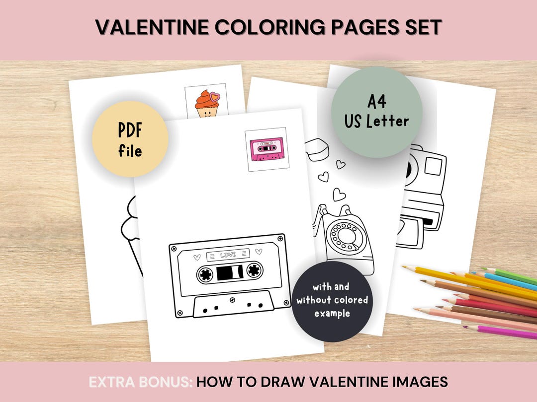 Printable Retro Valentine Coloring Pages, Fun Craft for Kids & Adults ...