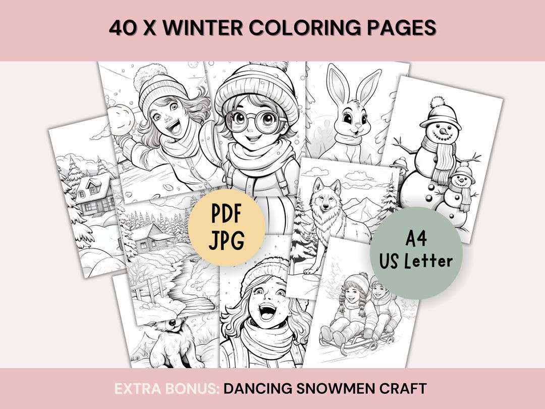Coloring Pages Winter Scenes, Winter Coloring Pages Bundle: 40 Designs ...