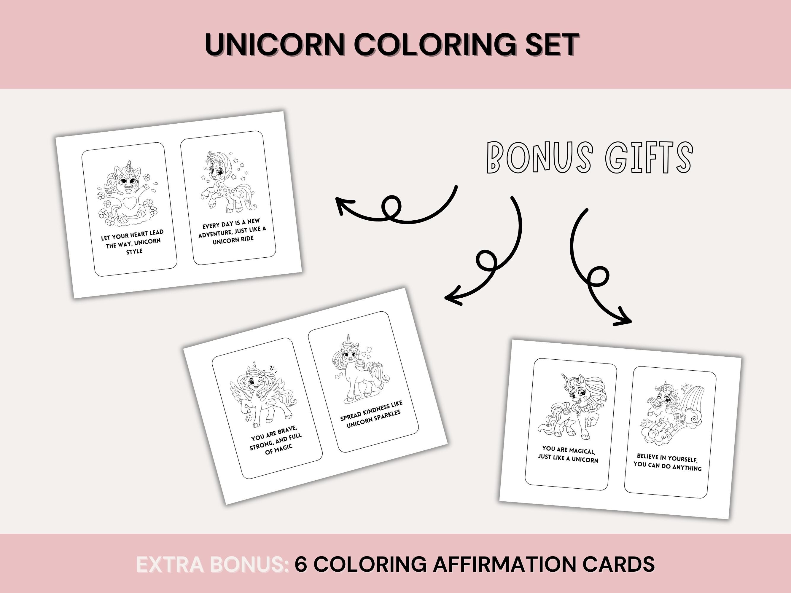 Cute Magical Unicorn Coloring Set With Bonus Positive Self-esteem ...