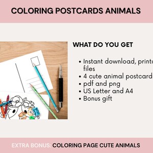 Coloring Animals Printable Coloring Postcard Set of 4, Printable Kids ...