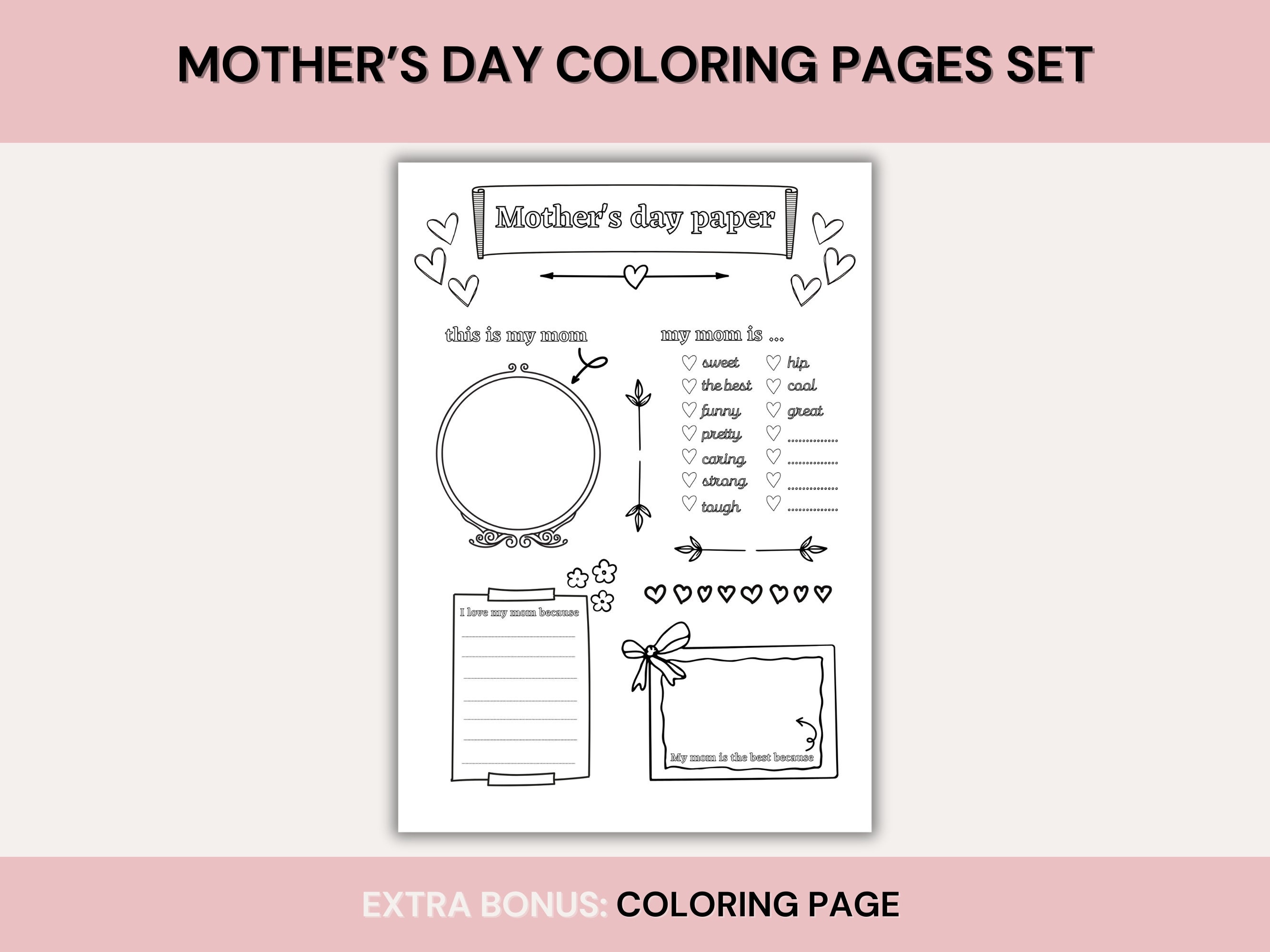 Mother's Day Printable Set, Coloring Pages, News Page, Placemat for Mom ...