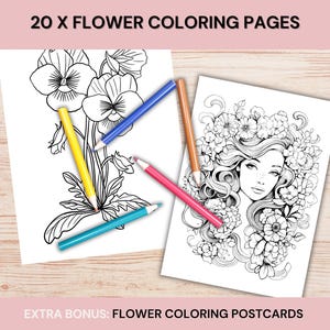 Printable Flower Coloring Pages Set, 20 Floral Designs PDF Format ...