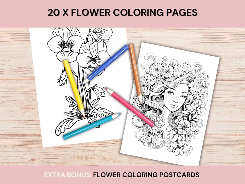 Printable Flower Coloring Pages Set, 20 Floral Designs PDF Format ...