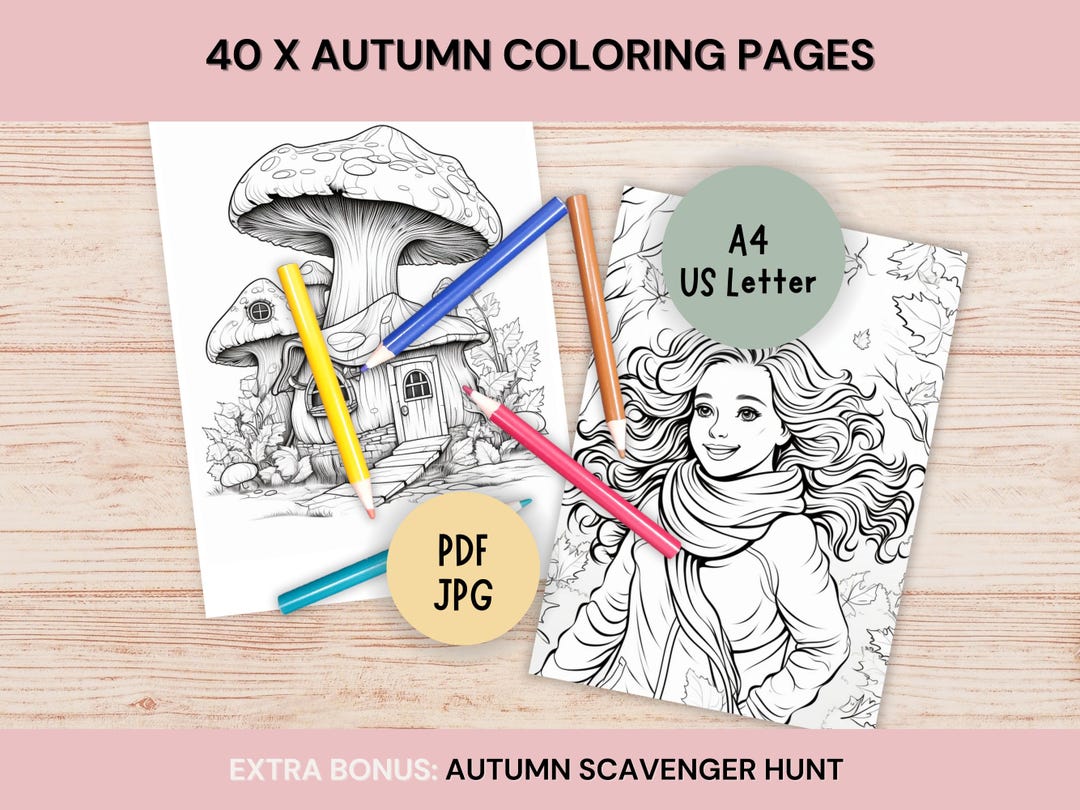 Fall Coloring Sheet, Autumn Coloring Pages Bundle: 40 Designs in A4 ...