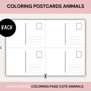 Cute Animals Printable Coloring Postcard Set, Guinea Pig, Cat, Elephant ...