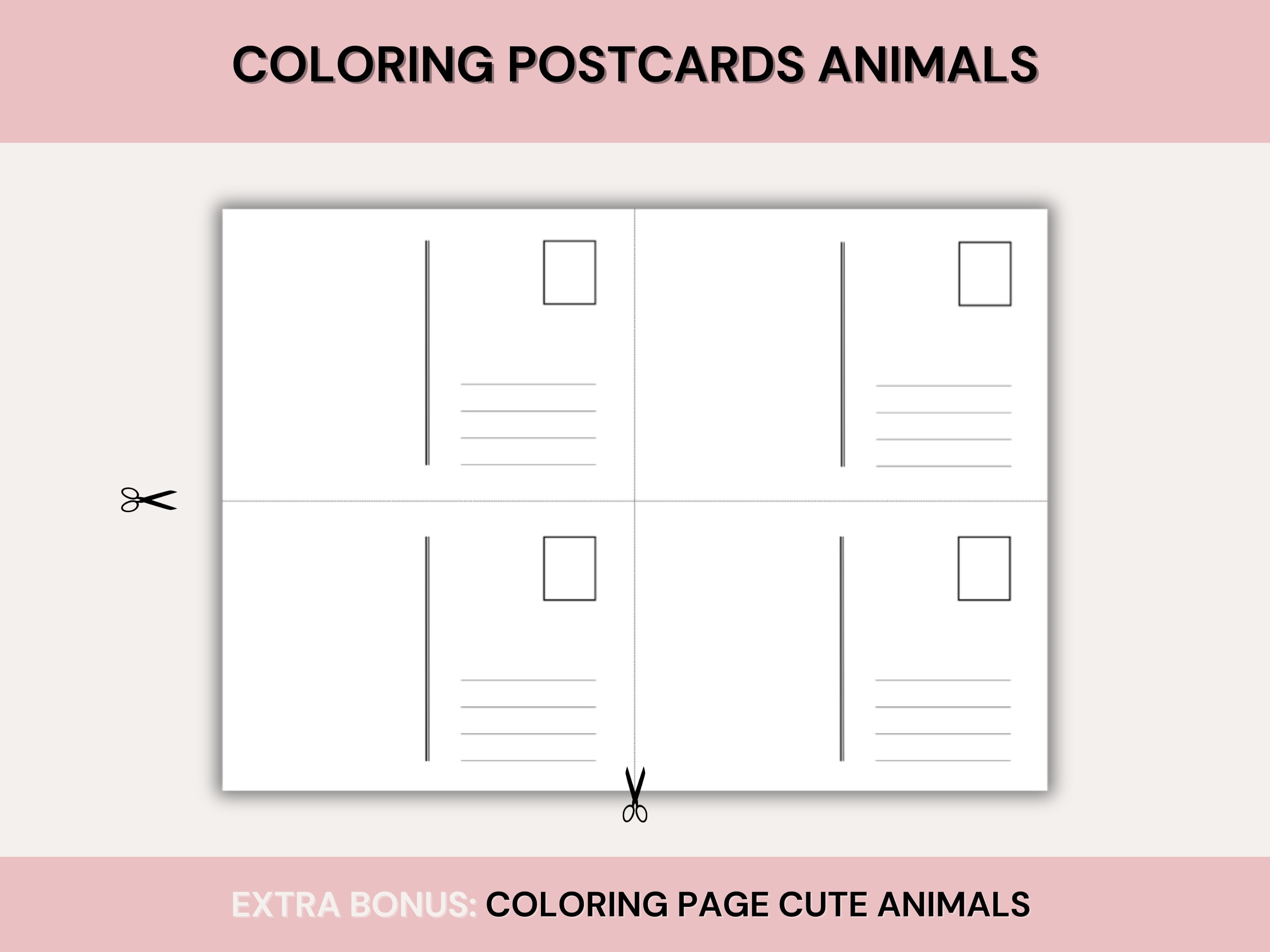 Coloring Animals Printable Coloring Postcard Set of 4, Printable Kids ...