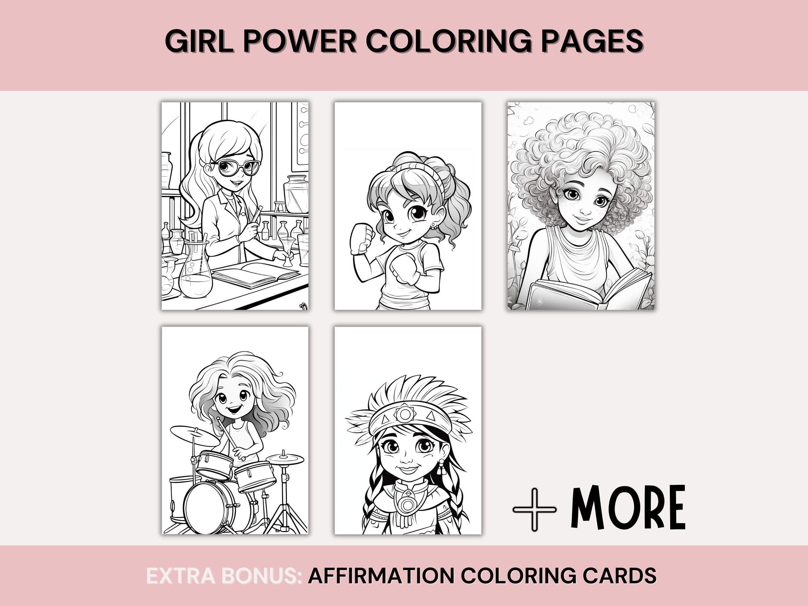 Printable Girl Power Coloring Pages Set, 40 Designs, Empowering Girls ...