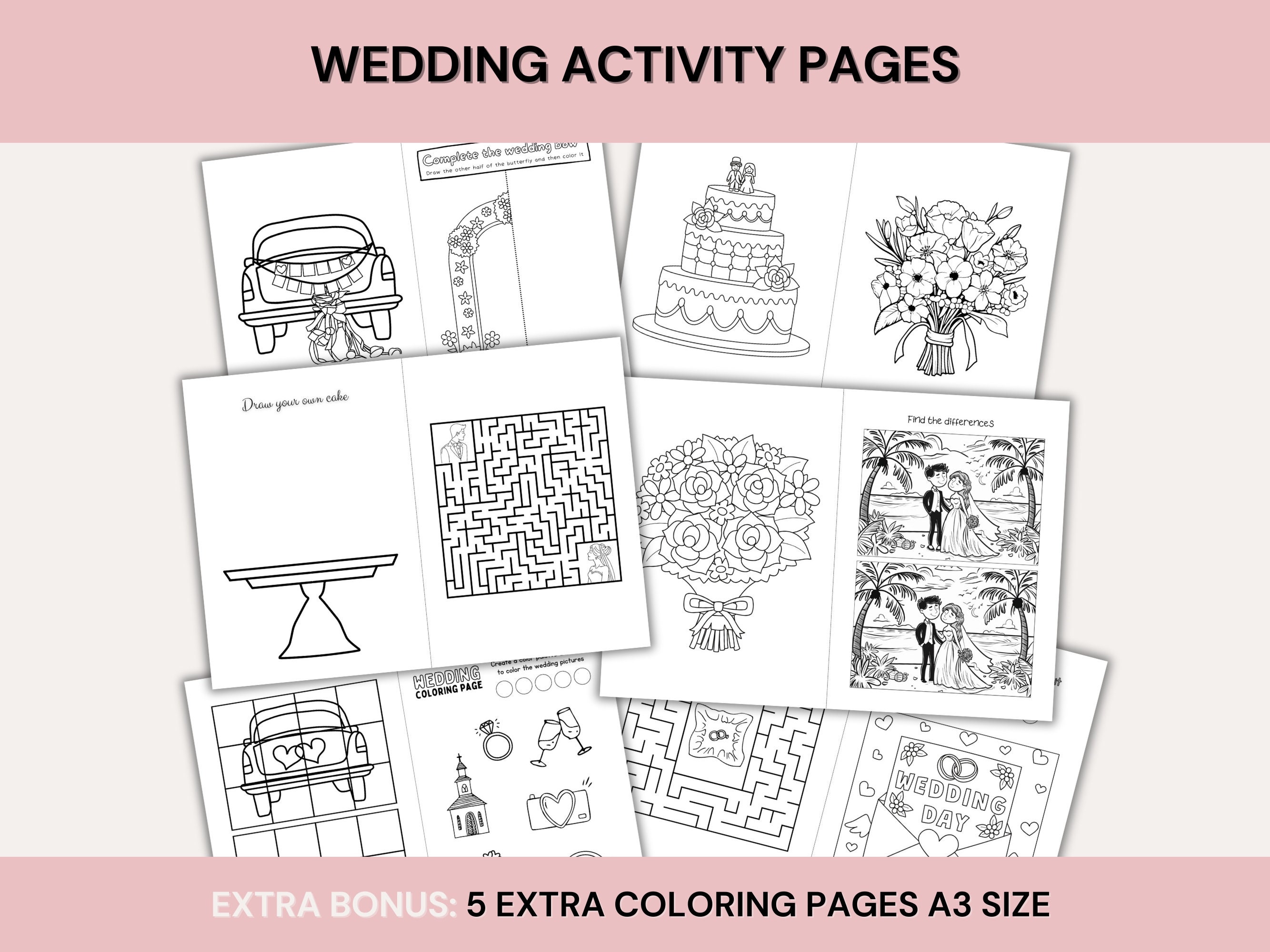 Wedding Day Printable Activity Pages - Fun Coloring Pages, Mazes, Word ...
