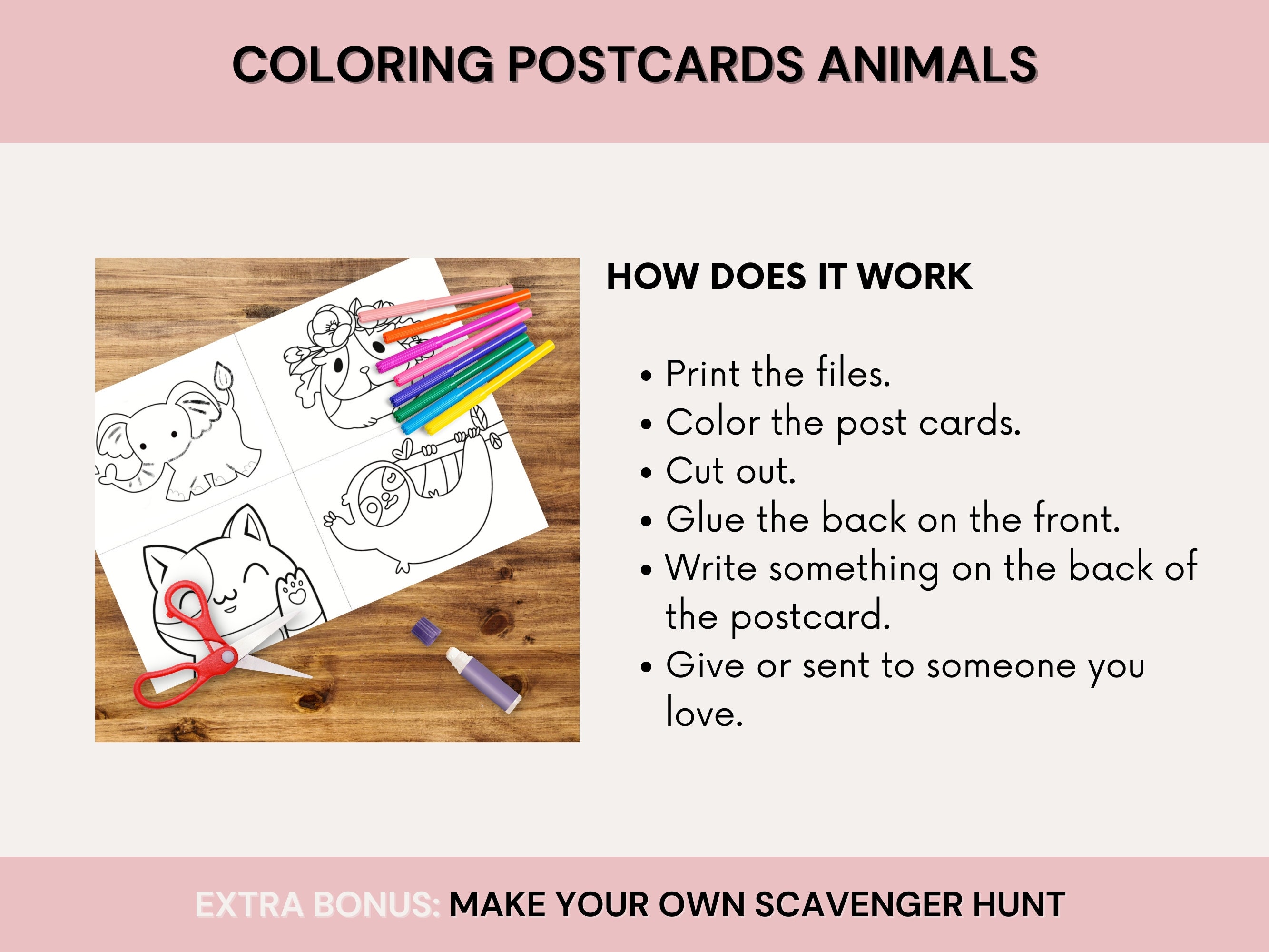 Cute Animals Printable Coloring Postcard Set of 4, Guinea Pig, Cat ...