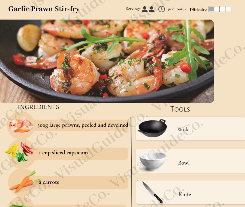 Garlic Prawn Stir-fry Visual Recipe Card Step-by-step Seafood Delight ...
