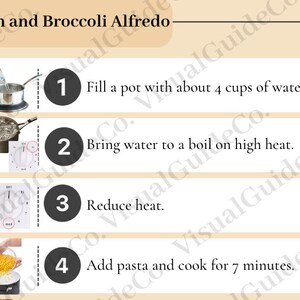 Prawn and Broccoli Alfredo Recipe Card Step-by-step Visual Guide Creamy ...