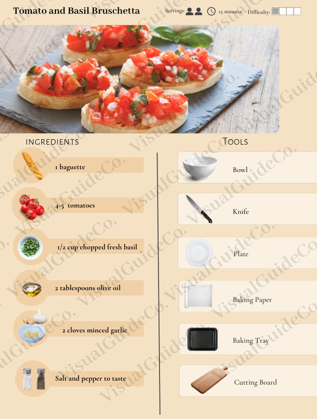 Tomato Basil Bruschetta Recipe Card | Easy Visual Guide and Recipe ...