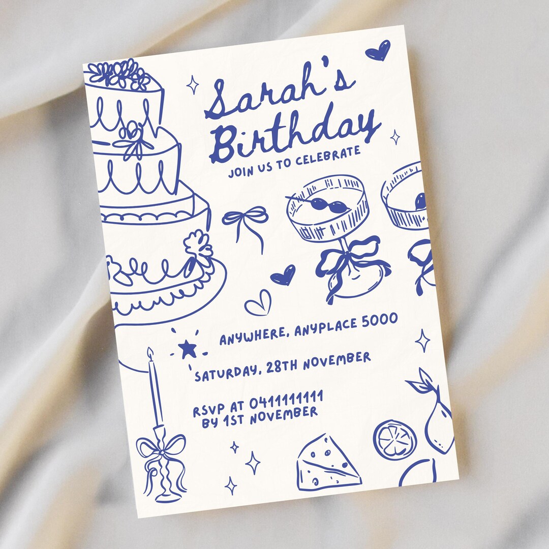 Birthday Invitation Template - Editable Digital Download, Modern Party ...