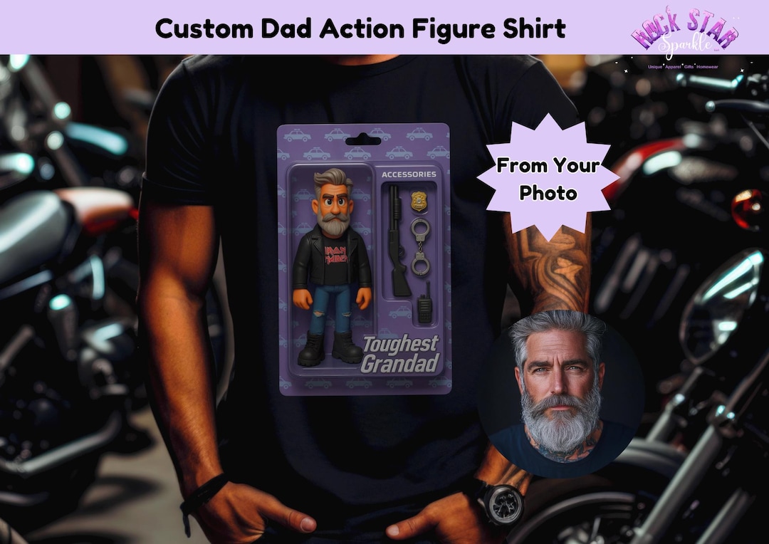 Personalised Dad Action Figure T-shirt Fathers Day Gift Custom Dad ...