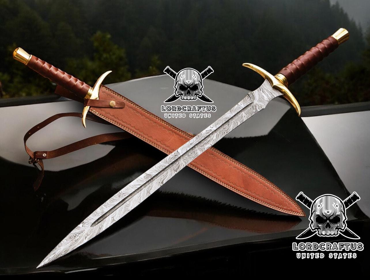 Custom Handmade Real Medieval Viking Damascus Steel Handmade Sword With ...
