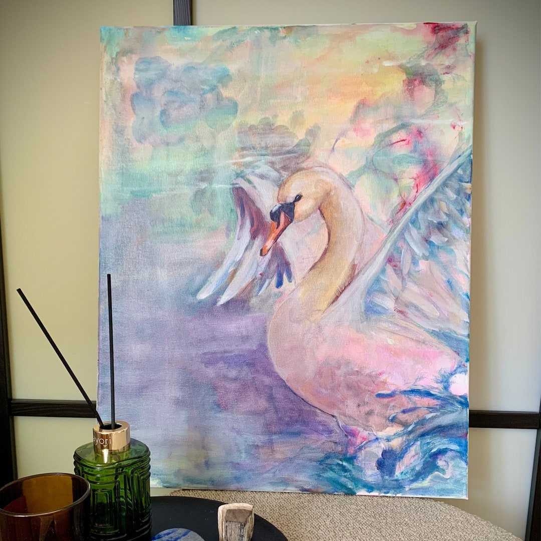 Original Oil Painting Swan Pretty Pastel by Emanuelle Elza - Etsy
