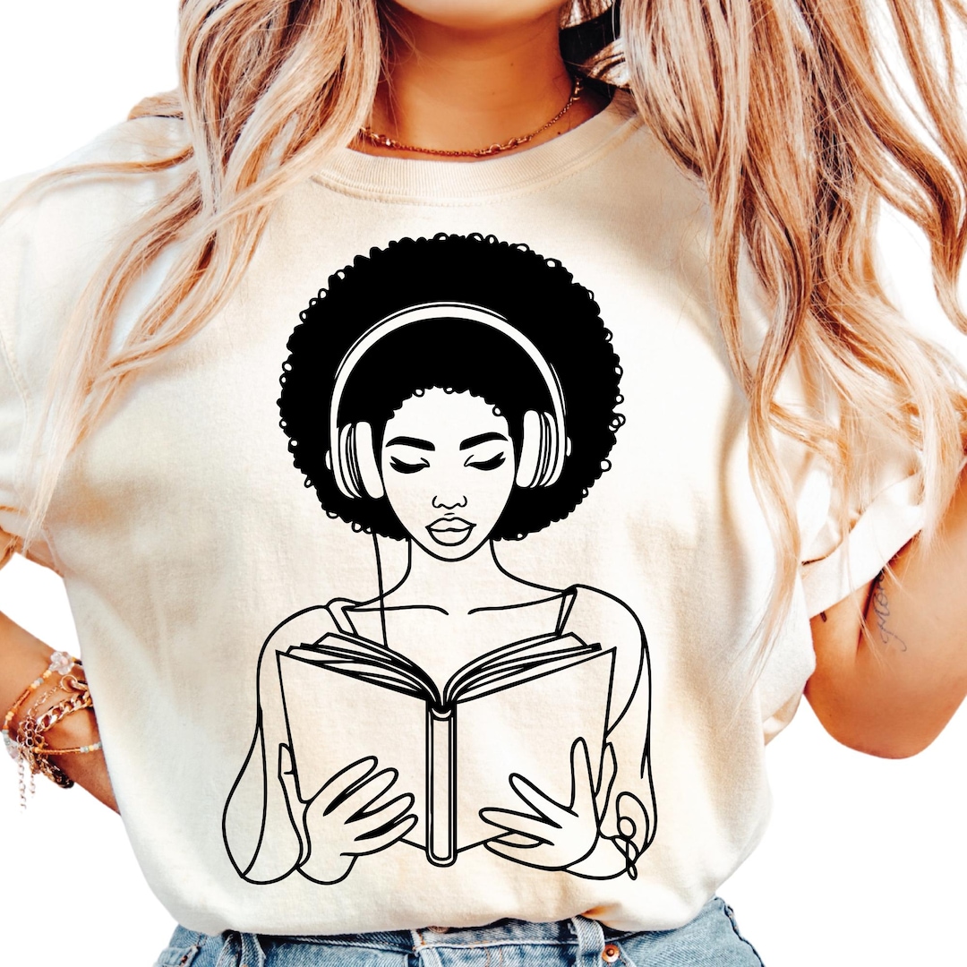 Afro Girl Reading Book Svg, Black Girl Svg, Bookish Svg, Afircan Woman ...
