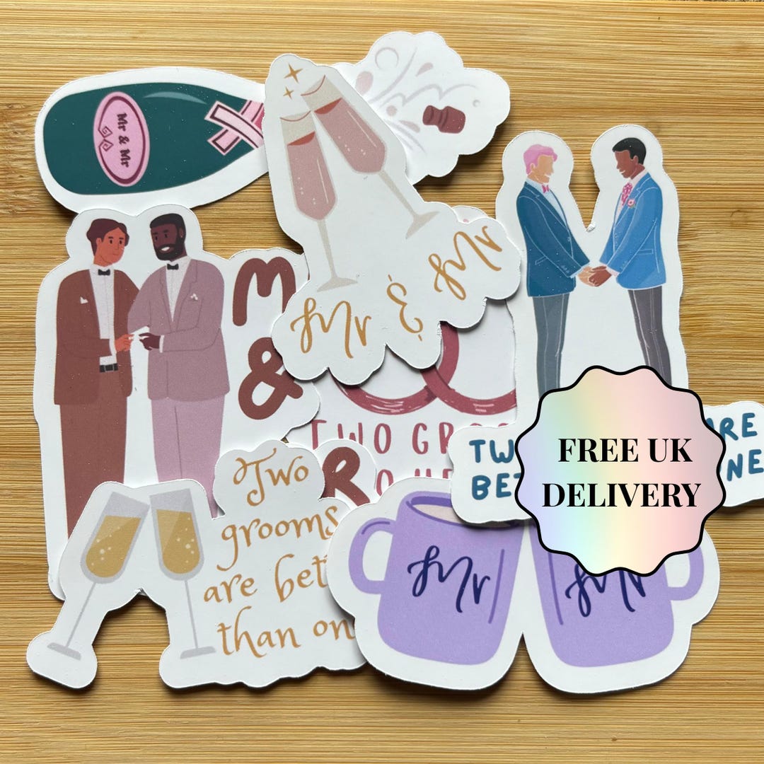 Mr & Mr Wedding Sticker Set - Gay Wedding Gift - Two Grooms Stationary ...