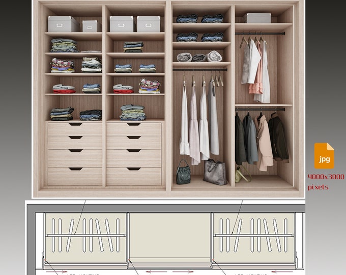 Wardrobe Project: DWG, Render, Plan, Elevations (PDF) - Etsy Canada