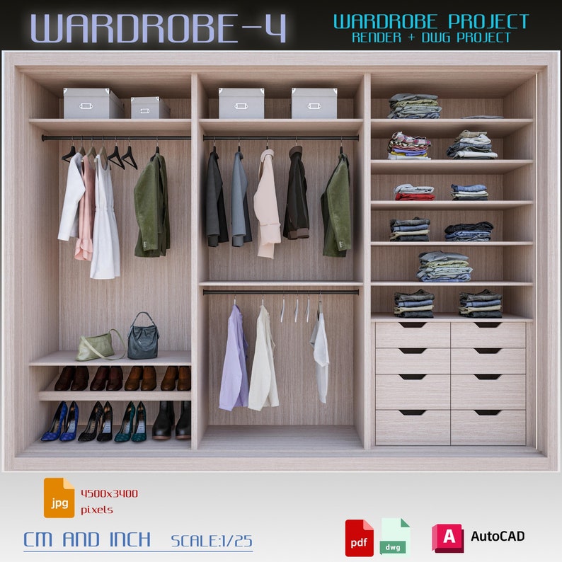 Wardrobe Project: DWG, Render, Plan, Elevations (PDF) - Etsy