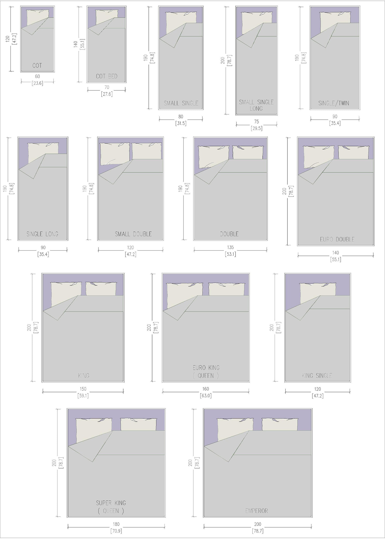 Continental Europe Bed Sizes, Bed Sizes, Bed Dwg, Bed Architectural ...