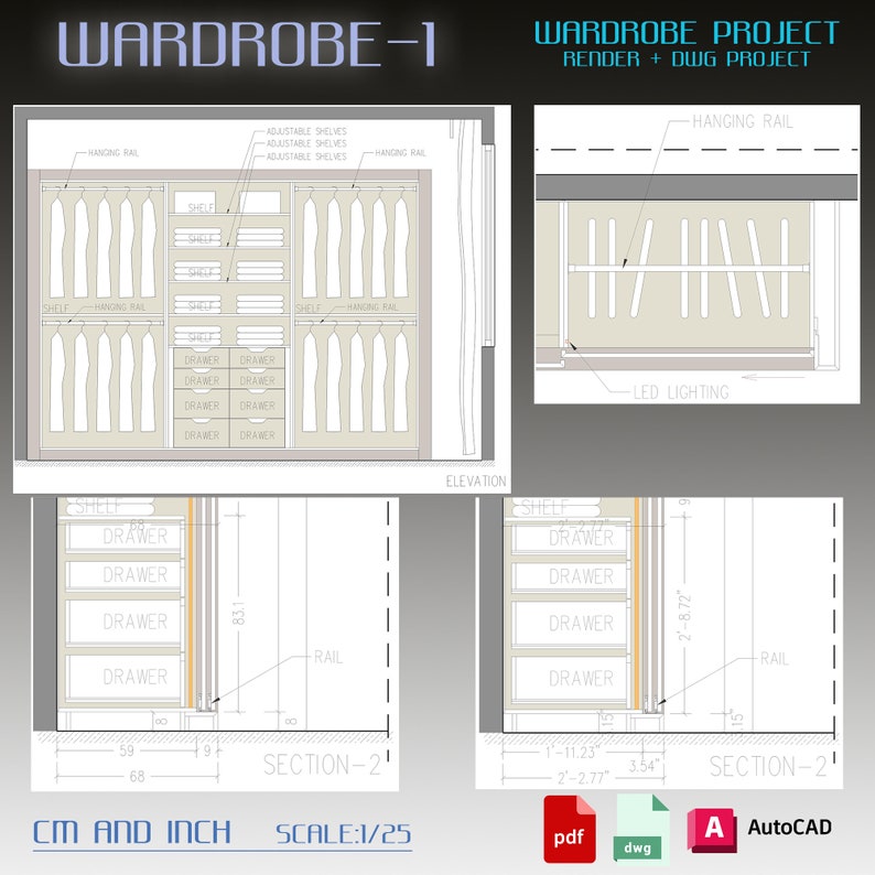 Wardrobe Project DWG, Wardrobe 3d Render, Wardrobe Design, Wardrobe ...
