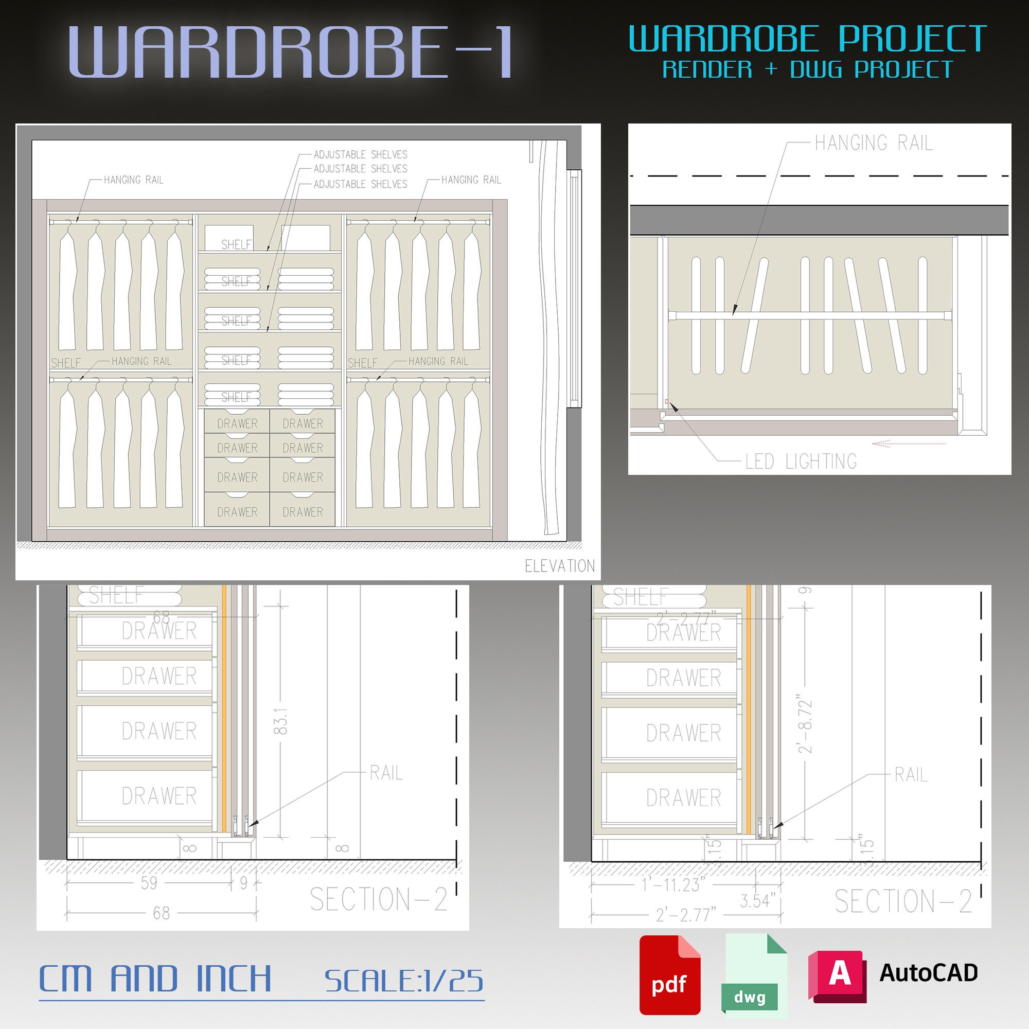 Wardrobe Project DWG, Wardrobe 3d Render, Wardrobe Design, Wardrobe ...