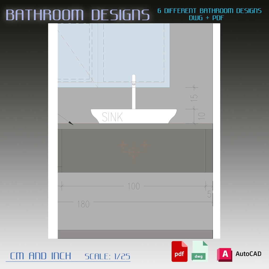 Bathroom Design Elevations: Architectural Drawings (DWG & PDF) - Etsy