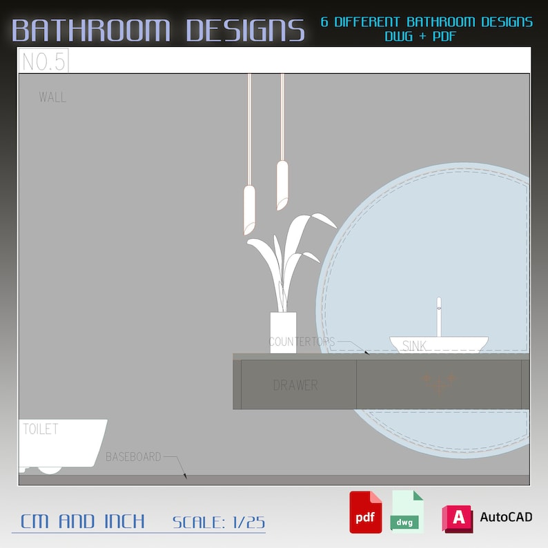 Bathroom Design Elevations: Architectural Drawings (DWG & PDF) - Etsy