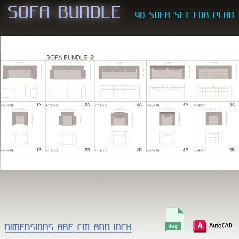 BIG Sofa Set Bundle Plan DWG/CAD, Top View Sofa, Furniture Plan ...