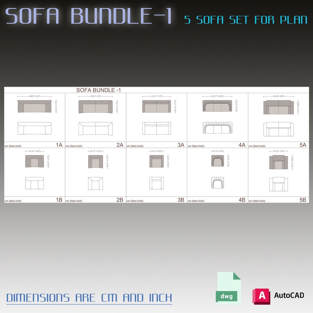 Sofa Set Bundle Plan DWG/CAD, Top View Sofa, Furniture Plan ...
