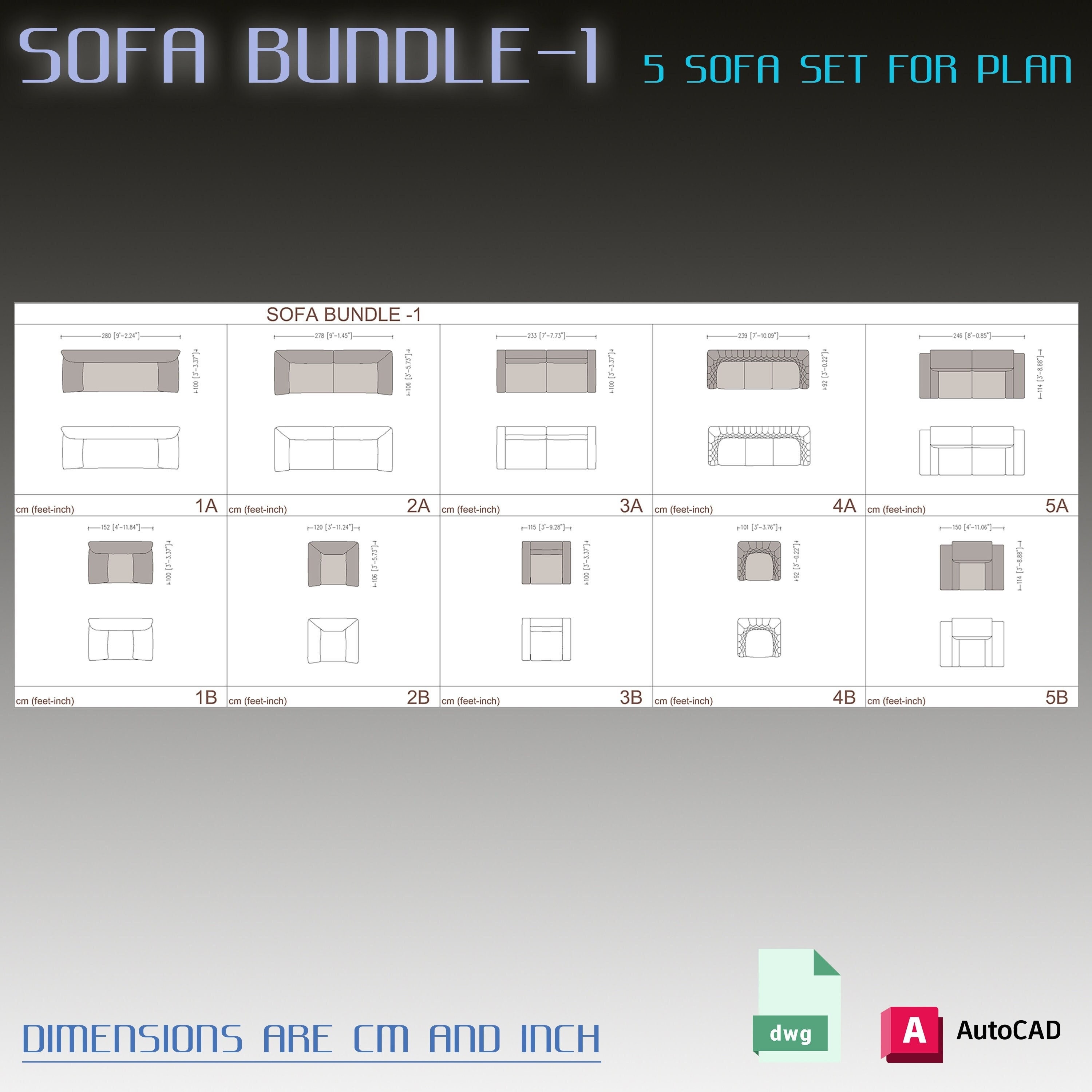 Sofa Set Bundle Plan DWG/CAD, Top View Sofa, Furniture Plan ...