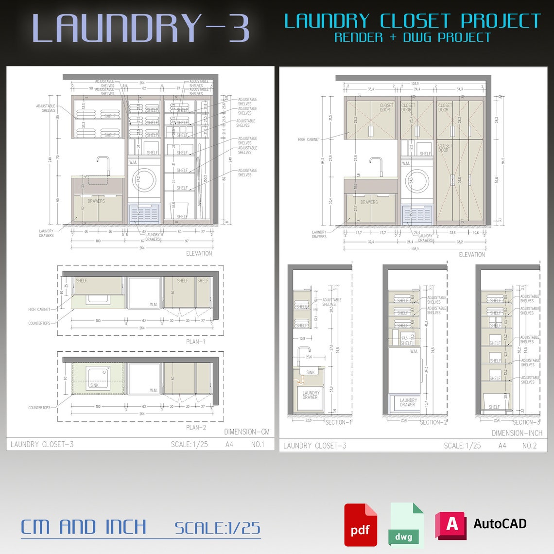 Laundry Closet Project DWG, Closet 3d Render, Closet Design, Closet ...