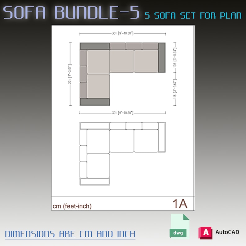 Sofa Set Bundle Plan DWG/CAD, Top View Sofa, Furniture Plan ...