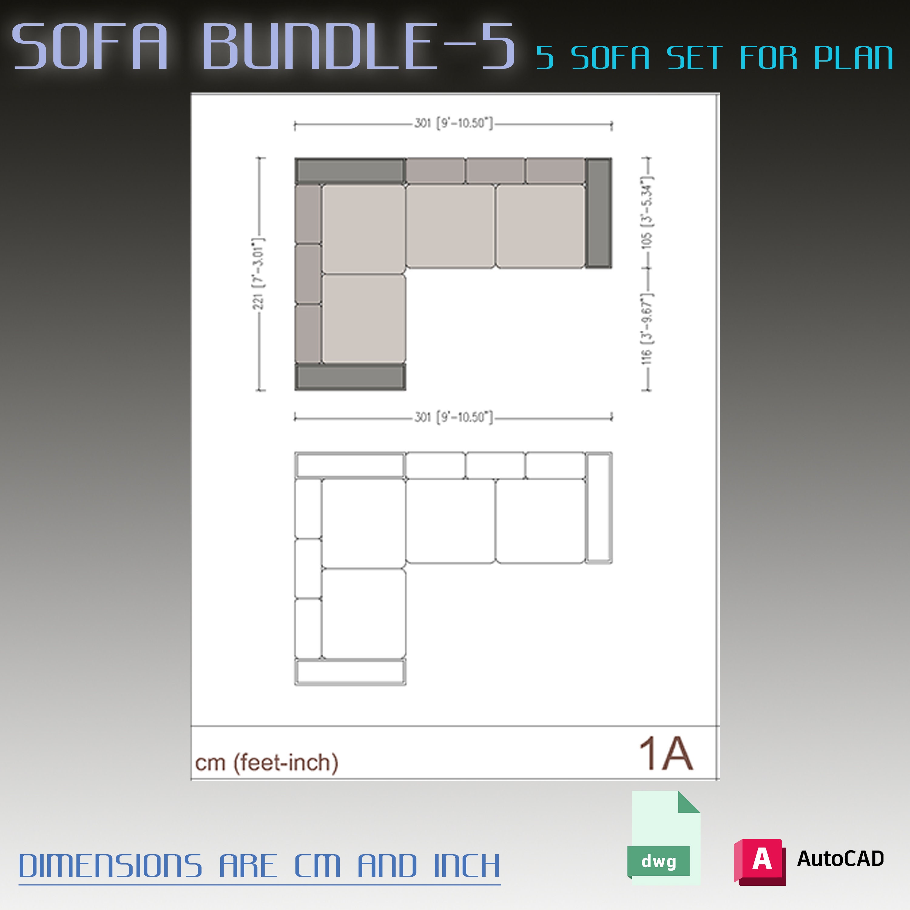 Sofa Set Bundle Plan DWG/CAD, Top View Sofa, Furniture Plan ...
