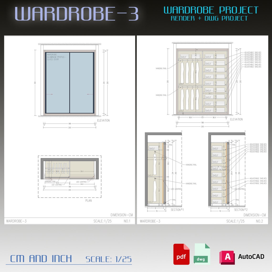 Wardrobe Project DWG, Wardrobe 3d Render, Wardrobe Design, Wardrobe ...