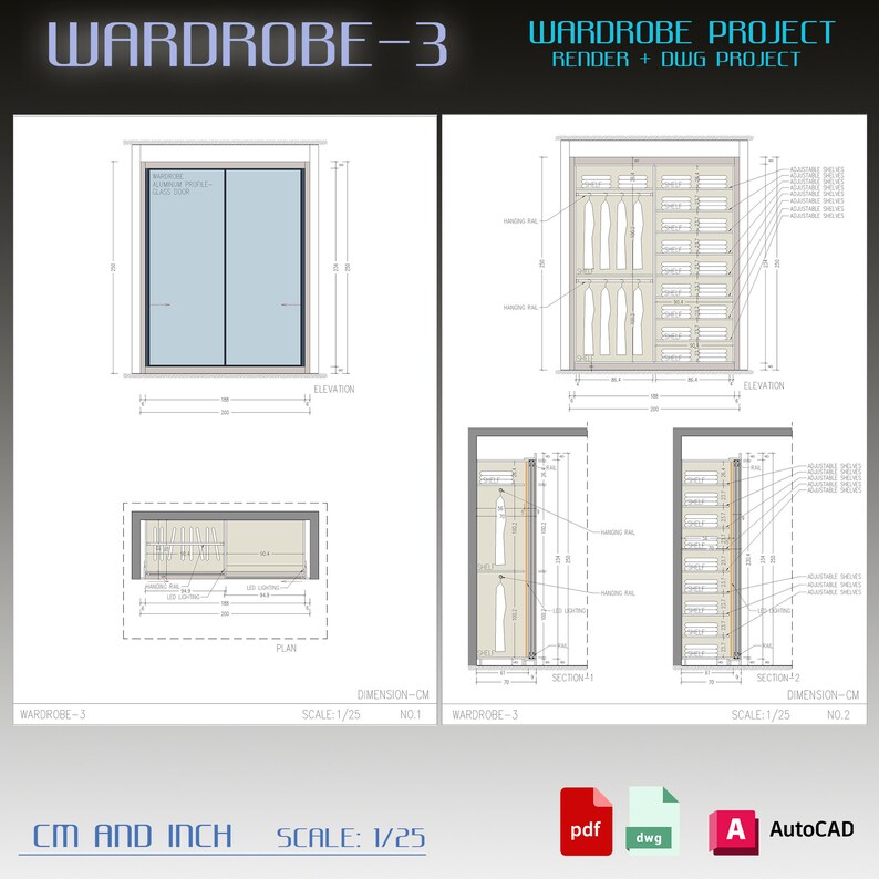 Wardrobe Project DWG, Wardrobe 3d Render, Wardrobe Design, Wardrobe ...