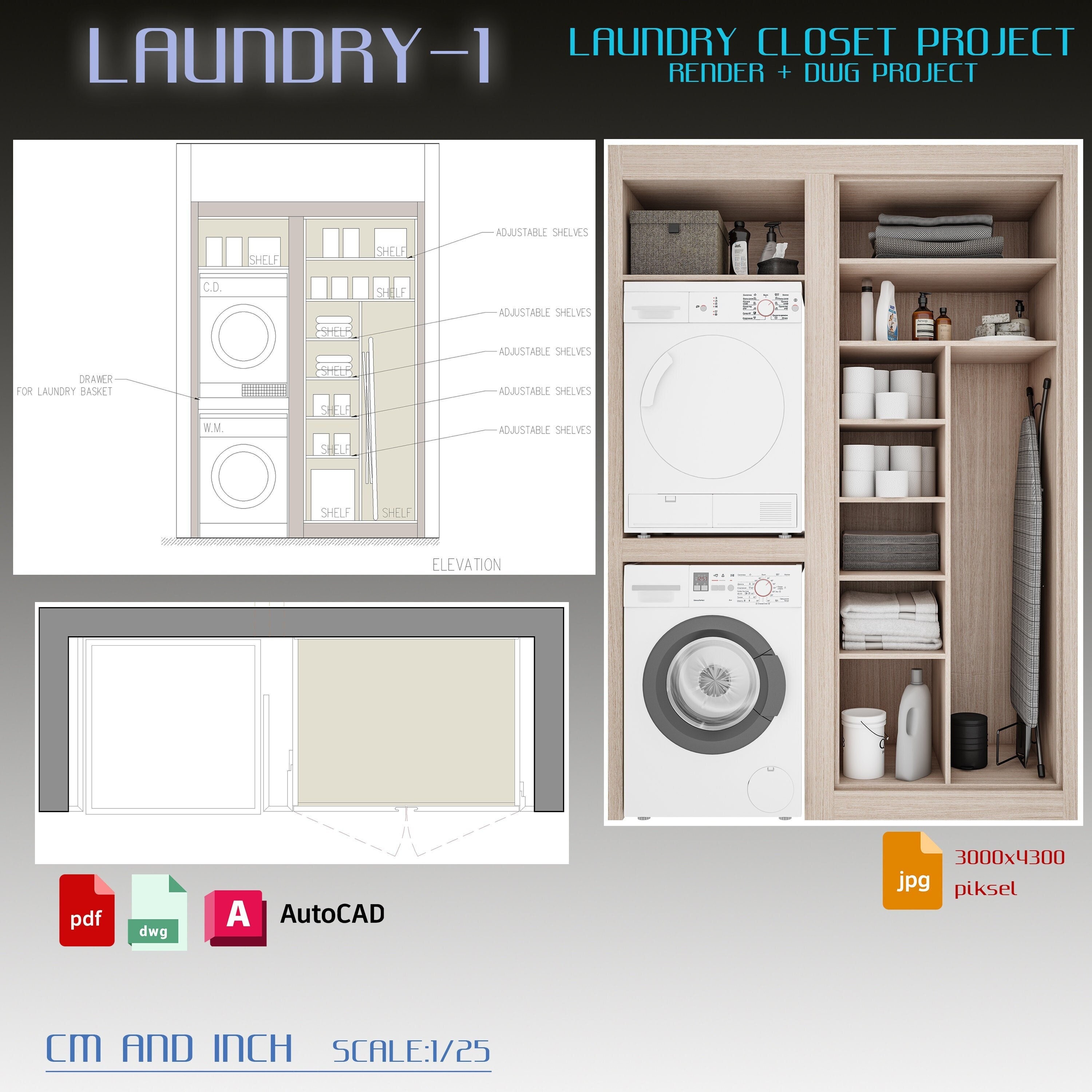 Laundry Closet Design: DWG Project With Renders (PDF) - Etsy