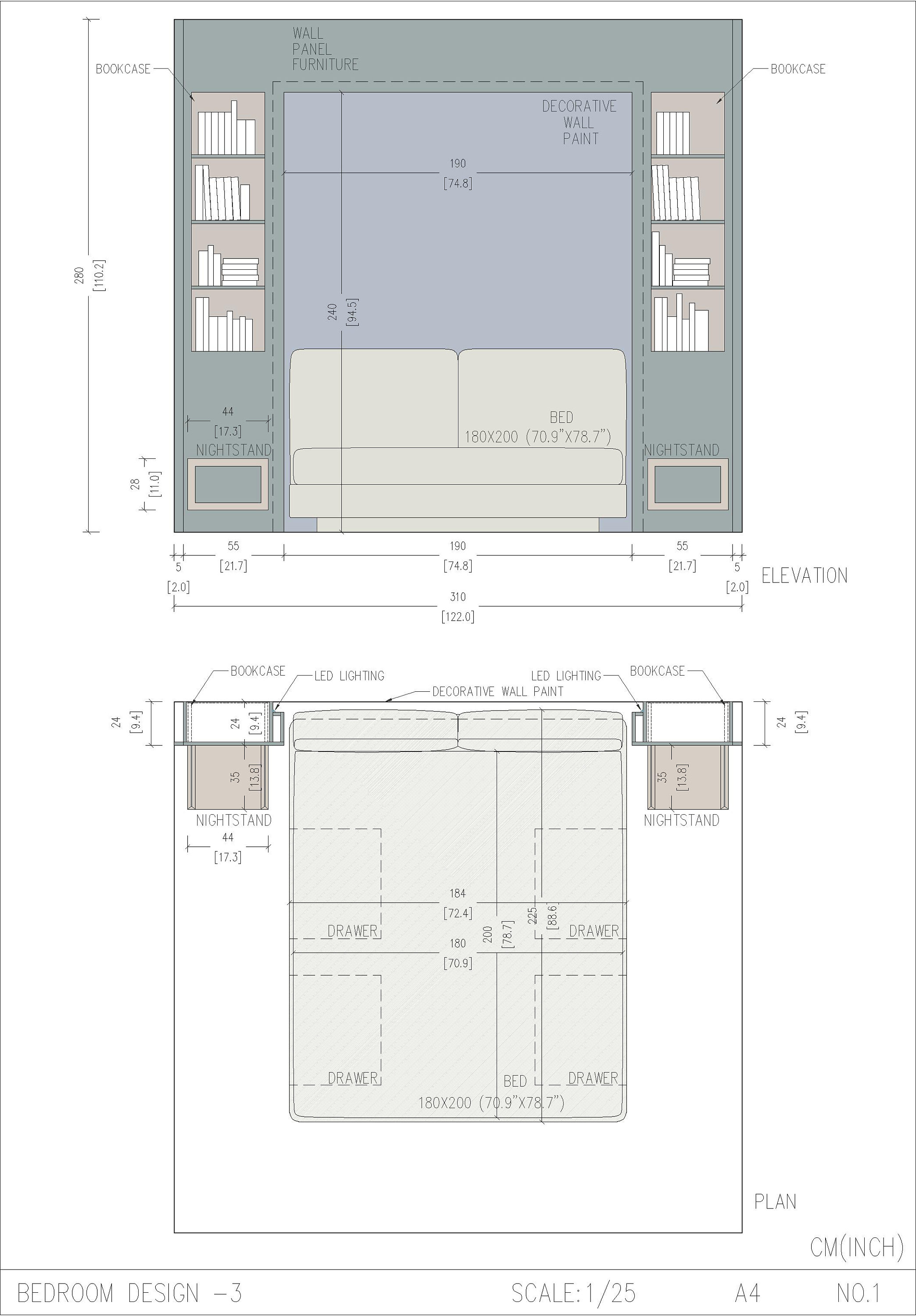 Bedroom Design Project DWG, Bedroom Architectural Drawing, Bedroom CAD ...