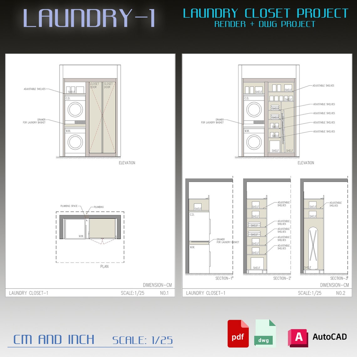 Laundry Closet Design: DWG Project With Renders (PDF) - Etsy