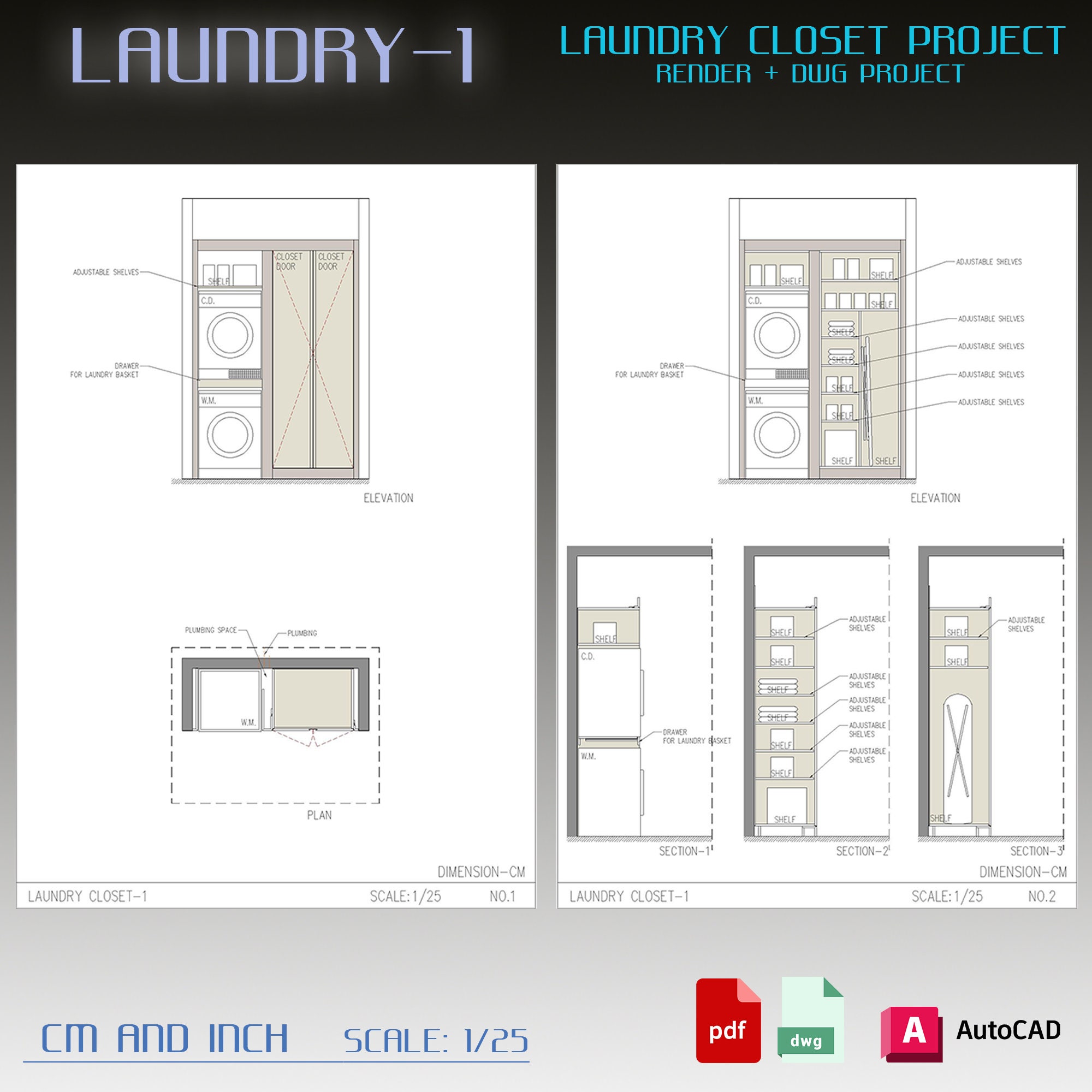 Laundry Closet Design: DWG Project With Renders (PDF) - Etsy