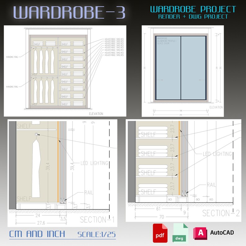 Wardrobe Project DWG, Wardrobe 3d Render, Wardrobe Design, Wardrobe ...