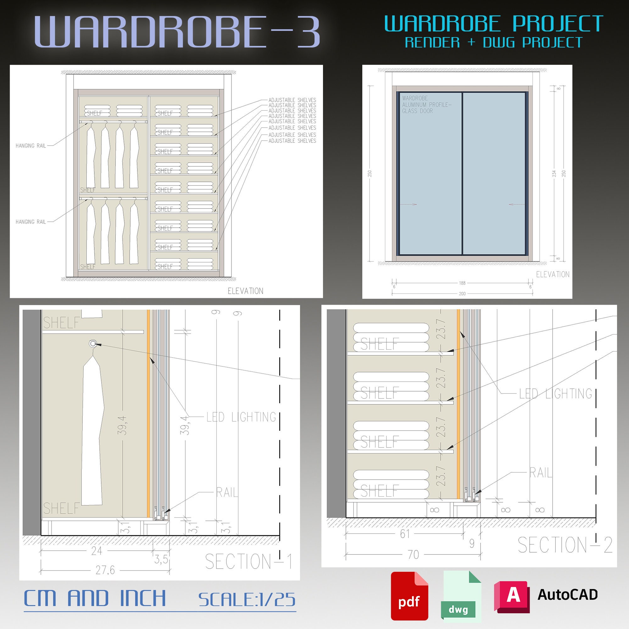 Wardrobe Project DWG, Wardrobe 3d Render, Wardrobe Design, Wardrobe ...