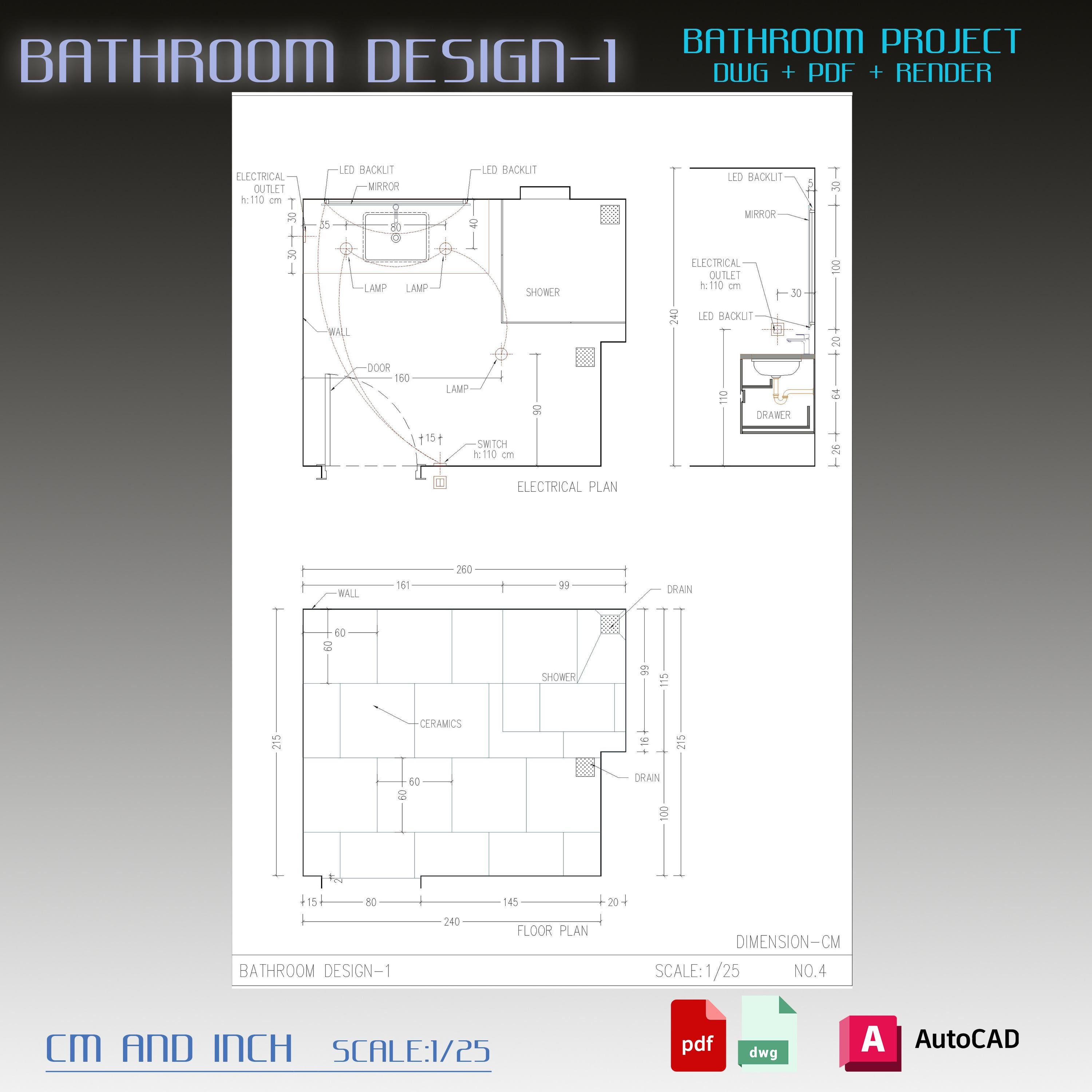 Bathroom Design Project: Architectural CAD Drawing (DWG, PDF) - Etsy